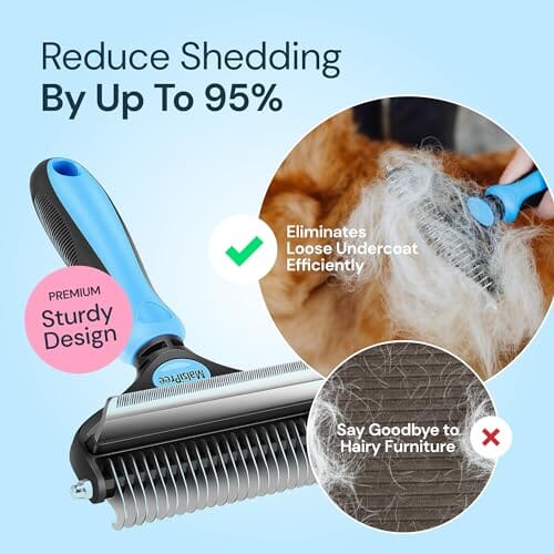 2 in 1 Deshedding Tool and Undercoat Rake for Long and Short Haired Do ...