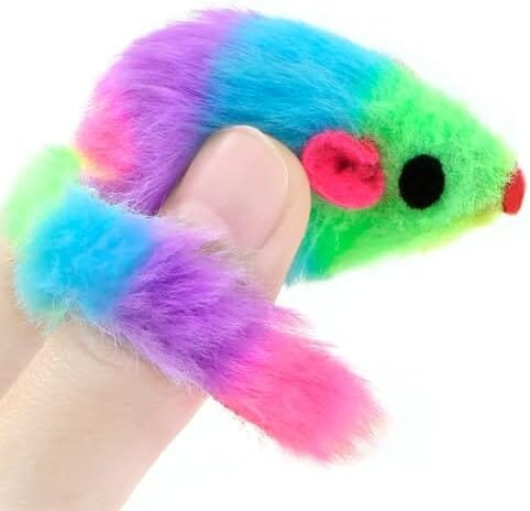 36PCS 1.8" Rainbow Color Furry Cat Toy Mice with Rattle Kitten Mouse I ...