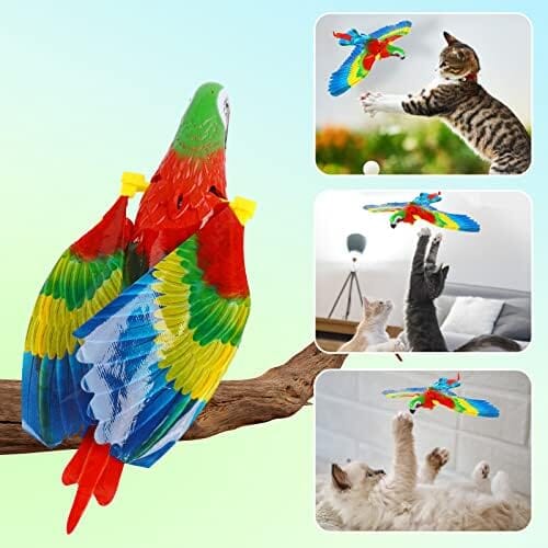 Parrot Interactive Hanging Spinning Electric Toy Bird for Cats - Pet Clever